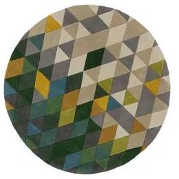 Wollteppich FLAIR RUGS "Prism, rund, modern & geometrisch", bunt (multi), H:10mm &Oslash;:160cm, Wolle, Teppiche, mit Hoch-Tief-Effekt, Wohnzimmer