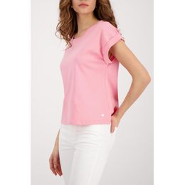 T-Shirt monari "Pima uni", Damen, Gr. 44, spring flower, Single Jersey, Obermaterial: 100% Baumwolle, unifarben, Basic normal, Rundhals, mit Aufschlag abgesteppte Kante, Shirts T-Shirt, Rundhalsausschnitt, reine Baumwolle, Kurzarm mit Aufschlag