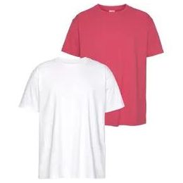 T-Shirt Fruit of the Loom, Herren, Gr. L (52/54), rot (rot meliert, wei&szlig;), Single Jersey, Obermaterial: 100% Baumwolle, meliert, unifarben, schmal, Rundhals, normaler Saum, Shirts T-Shirt, aus reiner Baumwolle
