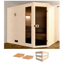 Sauna Weka "Valida Eck 3", beige (natur), ohne Ofen, (ohne Ofen), Saunen, Sauna, ohne Ofen