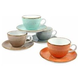 Tasse Creatable "Tassen Set VINTAGE NATURE", bunt (terra, steingrau, blau, schlamm), 8 Stk., Porzellan, Trinkgef&auml;&szlig;e, Tasse, 4 Kaffeetassen, 4 Untertassen