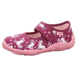 Hausschuh Superfit "BONNY WMS: Mittel", M&auml;dchen, Gr. 32, rot (bordeaux einhorn), Baumwolle, Glitzer, Schuhe Hausschuh, Kindergartenschuh mit Einhorn-Motiv, Gr&ouml;&szlig;enschablone zum Download