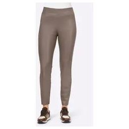 Lederimitathose Heine, Damen, Gr. 40, Normalgr&ouml;&szlig;en, grau (taupe), 100% Polyester, unifarben, 7/8-L&auml;nge, Hosen