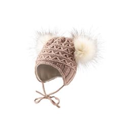 Strickm&uuml;tze Sterntaler "Strickm&uuml;tze Pompons", Kinder, Gr. 47, beige (sand), M&uuml;tzen Strickm&uuml;tze