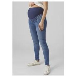 Umstandsjeans MAMALICIOUS "MLMILA", Damen, Gr. L (40), N-Gr, blau (blau, used), Denim/Jeans, Obermaterial: 69% Baumwolle, 25% Polyester, 3% Elasthan, 3% Viskose, leichte Abriebeffekte, Jeans, mit Bauchband