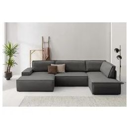 Wohnlandschaft Home Affaire "SHERWOOD U-Form, 329 cm - OTTO. Verl&auml;ssliche Qualit&auml;t.", grau (anthrazit), B:329cm H:85cm T:195cm, 100% Polyester, Sofas, Wohnlandschaft, Schlaffunktion m. Bettkasten (194x139 cm), Cord, Vintage, Samtvelours