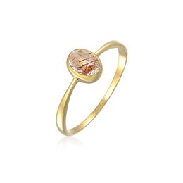 Silberring Elli Premium "Ring Solit&auml;r Rutilquarz Edelstein Oval 375er Gelbgold" Gr. 58, gold, Fingerringe, Damen, 58, Gelbgold 375, Silberring
