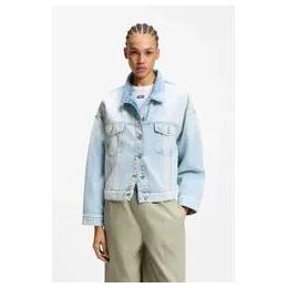 HUGO BOSS Jeansjacke HUGO BLUE "Lou", Damen, Gr. L, turquoise, aqua 445, Denim/Jeans, Obermaterial: 100% Baumwolle, unifarben, normal, angesetztes B&uuml;ndchen, Jacken Jeansjacke, Boxy, leicht oversized