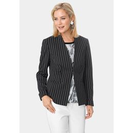 Jackenblazer GOLDNER "Kurzgr&ouml;&szlig;e Cardigan im Nadelstreifen-Dessin", Damen, Gr. 23, gr&uuml;n (schwarz), Obermaterial: 55% Polyester PES. 35% Viskose CV. 10% Elasthan EL., normal, Sonstiges, Blazer Jackenblazer, Ohne