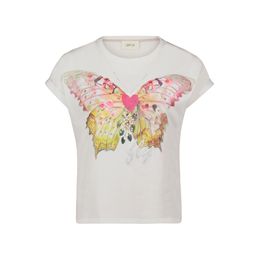 Print-Shirt Cartoon "Printshirt mit &Auml;rmelaufschlag", Damen, Gr. 38, wei&szlig; (patch cream, ros&eacute;), Obermaterial: 100% Baumwolle CO., Shirts Print-Shirt