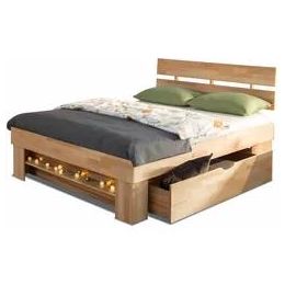 Stauraumbett OTTO HOME "Triest", beige (kernbuche), B:145cm L:212cm, Betten, Stauraumbett, aus FSC-zertifizierter massive Buche