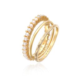 Ring-Set Elli "Ring Stapelring Perlen 3er Set 925 Silber" Gr. 58, gold, Fingerringe, Damen, 58, ohne Stein, Silber 925 (Sterlingsilber), 3mm, Ring-Set
