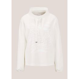 Madeleine Mode Langarmshirt MADELEINE "Sweater L&auml;ssiges Sweatshirt mit Print", Damen, Gr. 42, wei&szlig; (wollwei&szlig;), Obermaterial: 55% Polyester PES. 38% Viskose CV. 7% Elasthan EL., Modern, normal, Shirts Langarmshirt