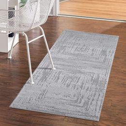 Teppich Carpet City "FLAIR171", grau, B:80cm H:11mm L:300cm, Obermaterial: 50% Polyester, 50% Polypropylen, Teppiche, Teppich, Kurzflor-Teppich, Skandi-Stil, Wohnzimmer