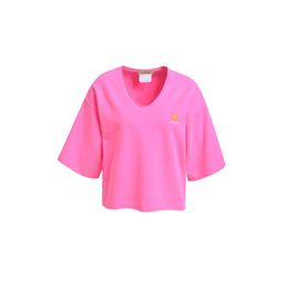 Smith & Soul Sweatshirt SMITH & SOUL, Damen, Gr. S, neon pink, Sweatware, Obermaterial: 95% Baumwolle, 5% Elasthan, bedruckt, h&uuml;ftlang, V-Ausschnitt, Rollkante, Sweatshirts Sweatshirt, Boxy Fit mit kurzen &Auml;rmeln