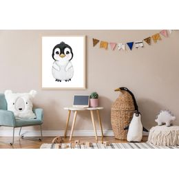 L&uuml;ttenh&uuml;tt Bild mit Rahmen L&Uuml;TTENH&Uuml;TT "oder Poster, S&uuml;&szlig;er Pinguin", bunt (farbe rahmen: beige, farbe bild(er): bunt), B:50cm H:70cm T:0,7cm, Holz, Plexiglas, Bilder, Bild mit Rahmen, HD Premium Druck