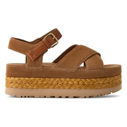 UGG Australia Plateausandale UGG "AUBREY ANKLE STRAP", Damen, Gr. 12 (43), braun (chestnut), Glattleder, Veloursleder, unifarben, Schuhe Plateausandale, Sandalette, Keilsandale mit verstellbarem Ristriemchen