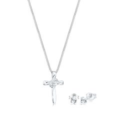 Ohrring und Ketten Set Elli "Schmuckset Kreuz Wei&szlig; 925 Sterling Silber, mit Kristallen von Swarovski" Gr. 45, silber, Schmuck_Sets, Damen, 45, Ohrring und Ketten Set