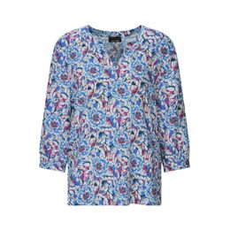 Schlupfbluse GOLDNER "Kurzgr&ouml;&szlig;e Viskosebluse mit floralem Muster", Damen, Gr. 23, blau (blau, gemustert), Obermaterial: 100% Viskose CV., figurumspielend, Blusen Schlupfbluse, figurschmeichelnder Schnitt