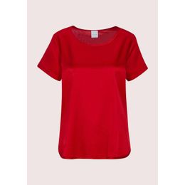 Madeleine Mode Kurzarmshirt MADELEINE "Jerseyshirt Seidenshirt mit Rippenband", Damen, Gr. 42, rot, Obermaterial: 47% Seide silk. 47% Viskose CV. 6% Elasthan EL., Modern, gerade, Shirts Kurzarmshirt, Seidensatin