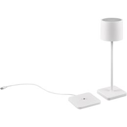 LED Au&szlig;en-Tischleuchte REALITY LEUCHTEN "Fernandez", wei&szlig; (wei&szlig; matt), B:12,5cm H:38cm T:12,5cm, Leuchten, LED Au&szlig;en-Tischleuchte, Garten Akku Tischlampe USB Ladestation dimmbar Lichtfarbe einstellbar