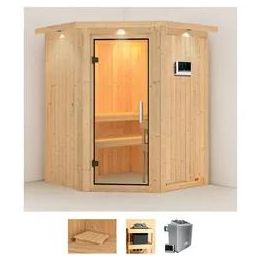 Sauna Karibu "Larin", beige (naturbelassen), Saunaofen, externe Steuerung, 9 kW, Saunen, Ofen 9 KW externe Strg easy