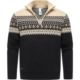 Sweater Ragwear "Norwegerpullover Norwaian", Herren, Gr. XXL, schwarz, Obermaterial: 60% Baumwolle CO. 40% Polyacryl PAN. Futter: 60% Baumwolle CO. 40% Polyacryl PAN., Basic, gerade, hoch geschlossener Ausschnitt, Rippstrickb&uuml;ndchen, Sweatshirts Sweater, Norweger Herren Strickpullover Troyer mit Rei&szlig;verschluss