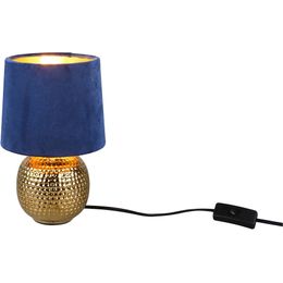 REALITY LEUCHTEN Schreibtischlampe "Sophia", bunt (blau gold), 1, &Oslash; 16cm H: 26cm, 1 Stk., Leuchten, Nachttischlampe, Keramik Fu&szlig; mit Samtschirm, Schreibtischlampe