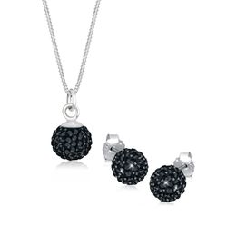 Ohrring und Ketten Set Elli "Schmuckset Kugel 925 Sterling Silber, mit Kristallen von Swarovski" Gr. 45, schwarz, Schmuck_Sets, Damen, 45, Ohrring und Ketten Set