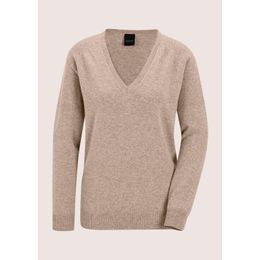 Madeleine Mode Longpullover MADELEINE "Kaschmirpullover Casual Strickpullover mit V-Ausschnitt", Damen, Gr. 44/46, beige (beige, melange), Obermaterial: 100% Kaschmir WS., Modern, Pullover Longpullover, Reines Kaschmir