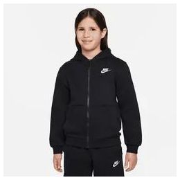 Kapuzensweatjacke Nike SPORTSWEAR "K NSW CLUB FLC HD FZ LS LBR", M&auml;dchen, Gr. XS (116/122), schwarz-wei&szlig; (schwarz, wei&szlig;), angeraute Sweatware, Obermaterial: 80% Baumwolle, 20% Polyester, normal, angesetztes B&uuml;ndchen, Sweatjacken, mit Kapuze, aus Sweatware-Material, mit Rei&szlig;verschluss