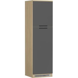 K&uuml;hlumbauschrank KOCHSTATION "Luna, K&uuml;hlschrank-Umbau, Einbauschrank f&uuml;r K&uuml;hlschrank, Made in Italy", anthrazit, eiche chopinfarben, B:60cm H:214,5cm T:60cm, Schr&auml;nke, K&uuml;hlumbauschrank, B/T/H: 60&times;60&times;214,5 cm, f&uuml;r zwei K&uuml;hlschrankh&ouml;hen vorbereitet