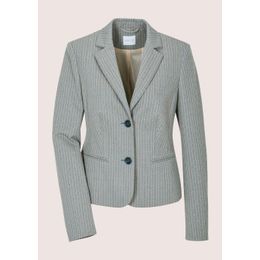 Madeleine Mode Jackenblazer MADELEINE "Blazer Kurzblazer mit Nadelstreifen", Damen, Gr. 42, blau (rauchblau, kiesel, goldfarben), Obermaterial: 64% Viskose CV. 24% Polyamid PA. 7% Polyester PES. 5% Elasthan EL., Modern, tailliert, Blazer Jackenblazer, Streifenblazer mit Glanzefekt