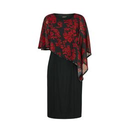 Etuikleid GOLDNER "Kurzgr&ouml;&szlig;e Festliches Kleid mit Chiffon&uuml;berwurf", Damen, Gr. 22, K-Gr, schwarz (schwarz, rot, gebl&uuml;mt), Obermaterial: 92% Polyester PES. 8% Elasthan EL., festlich, 3/4 Arm, Kleider Etuikleid, Chiffon&uuml;berwurf mit schimmerndem Paillettenbesatz