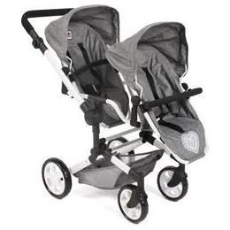 Bayer Chic 2000 Puppen-Zwillingsbuggy CHIC2000 "Linus Duo", grau (jeans grau), Puppenwagen, KinderB:80cm H:79cm T:80cm, Kunststoff, Polyester, Stahl, mit zwei abnehmbaren, bis in Liegeposition verstellbaren Sportsitzen, B:80cm H:79cm T:80cm