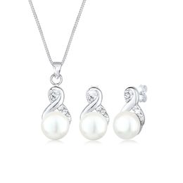 Ohrring und Ketten Set Elli "Schmuckset Infinity Perlen Kristalle 925 Silber" Gr. 45, silber, Schmuck_Sets, Damen, Blacklist, Silber 925 (Sterlingsilber), Ohrring und Ketten Set