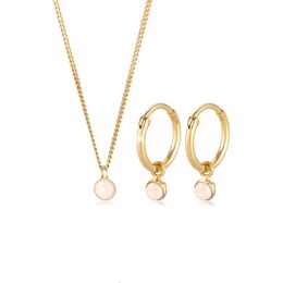 Ohrring und Ketten Set Elli Premium "Schmuckset Kette Creolen Rosa Quarz Stein 925 Silber" Gr. 40, gold, Schmuck_Sets, Damen, Blacklist, Silber 925 (Sterlingsilber), Ohrring und Ketten Set