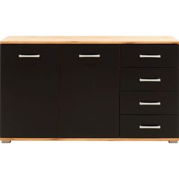 Kombikommode Priess "Barcelona mit 4 Schubk&auml;sten und T&uuml;r in 6 Farben", schwarz (astkernbuchefarben, schwarz), B:123cm H:71cm T:38cm, Holzwerkstoff, Sideboards, Kombikommode