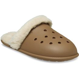 Pantoffel Crocs "Classic Fuzz Scuff", Damen, Gr. 38, braun, Croslite&trade;, Schuhe Pantoffel, Hausschuh, Clog mit Warmfutter