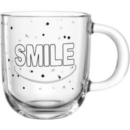 Tasse Leonardo "Becher "SMILE", 4er-Set, UFFICIO", bunt (transparent, bunt), H:15cm &Oslash;:8,7cm, Glas, Trinkgef&auml;&szlig;e, Tasse, sp&uuml;lmaschinengeeignet