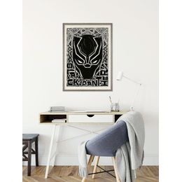 Wandbild Komar "Marvel Black Panther Lino-Cut Helmet", schwarz (farbe bild(er): schwarz, wei&szlig;), Disney, 1 Stk., Vlies, Bilder, Wandbild, 30 x 40 cm (Breite x H&ouml;he) - Kinderzimmer, Dekoration