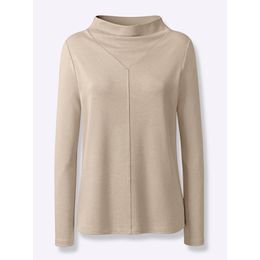 Langarmshirt Heine "Shirt", Damen, Gr. 36, beige (sand), 70% Viskose, 25% Polyamid, 5% Elasthan, unifarben, Rundhals, Shirts Langarmshirt
