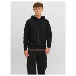 Jack & Jones Kapuzensweatjacke JACK & JONES "JJEBRADLEY mit Kapuze, ideal f&uuml;r kalte Jahreszeit", Damen, Gr. L, schwarz, angeraute Sweatware, Obermaterial: 61% Polyester, 39% Baumwolle, unifarben, relaxed fit normal, ohne Ausschnitt, Rippb&uuml;ndchen, Sweatjacken, Materialmix, relaxed fit