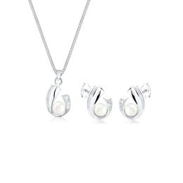 Ohrring und Ketten Set Elli DIAMONDS "Schmuckset Diamant Brillantschliff (0.04 ct) 925 Sterling Silber" Gr. 45, wei&szlig;, Schmuck_Sets, Damen, Blacklist, Silber 925 (Sterlingsilber), Ohrring und Ketten Set