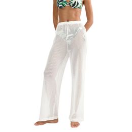 Strandhose Triumph "Beach MyWear Crochet Trousers", Damen, Gr. 46, N-Gr, silk wei&szlig;, Strick, Obermaterial: 95% Polyester, 5% Elasthan, Hosen Strandhose, weiches H&auml;keldesign