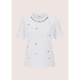 Madeleine Mode Kurzarmshirt MADELEINE "Glitzerbluse Elegantes Shirt mit Strassakzenten", Damen, Gr. 40, wei&szlig;, Obermaterial: 95% Baumwolle CO. 5% Elasthan EL., Modern, Shirts Kurzarmshirt