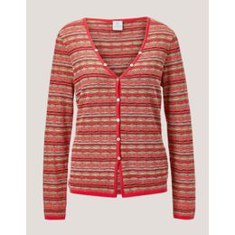 Madeleine Mode Strickjacke MADELEINE "Strickjacke Schmale Strickjacke mit mehrfarbigem Streifenmuster", Damen, Gr. 36/38, rot (rot, multicolor), Obermaterial: 100% Baumwolle CO., Modern, normal, Strickjacken Strickjacke