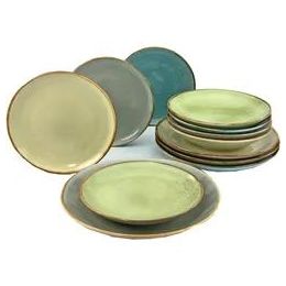 Tafelservice Creatable "Geschirr-Set NATURE COLLECTION", bunt (grau, blau, gr&uuml;n, sand), 12 Stk., Steinzeug, Geschirr-Sets, Tafelservice, Teller Set, Service, 12 Teile, f&uuml;r 4 Personen
