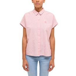 Kurzarmbluse Mustang "Damen Style Elsa Basic Blouse", Damen, Gr. 42, rot 12847, Popeline, 60% Baumwolle, 40% Viskose, gestreift, regular fit, Blusen Kurzarmbluse