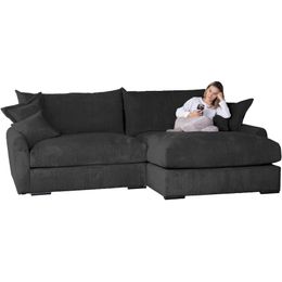 Ecksofa Home Affaire "Finca XXL L-Form, Breite 247 cm", anthrazit, B:247cm T:187cm, 100% Polyester, Sofas, Ecksofa, Mega-Sofa, Cord oder Chenille-Struktur, mit Federkern & 4 Zierkissen